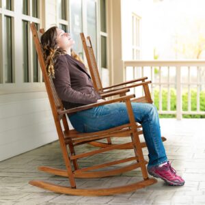 mamizo wooden rocking chair outdoor with high back,rocking chair indoor oversized easy to assemble for garden,lawn, balcony, backyard,porch,wooden rocking chair,porch rocker（teak brown）