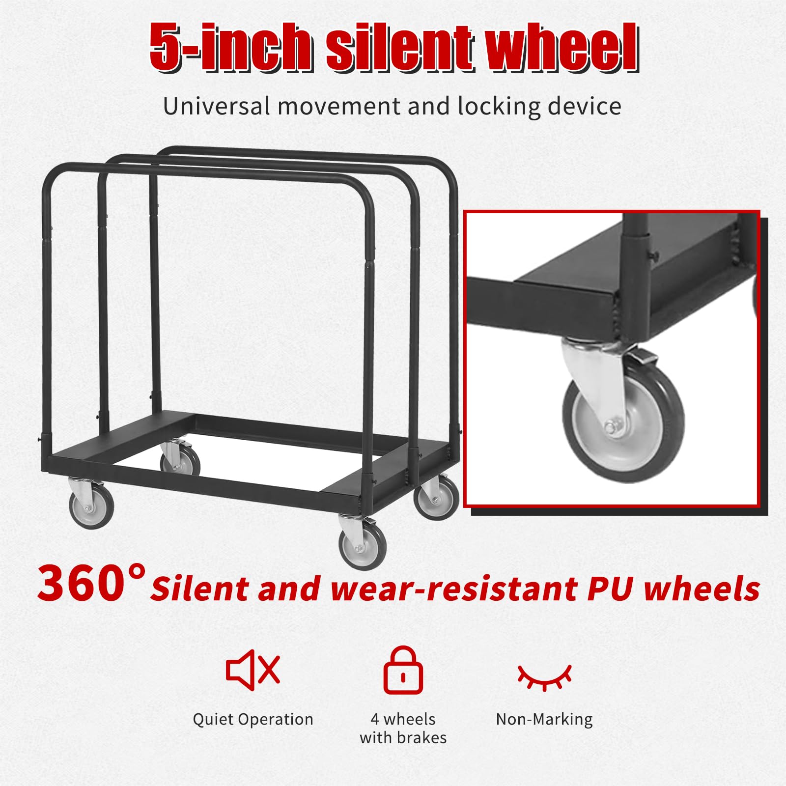 ROREP Dolly Cart with Wheels, Drywall Cart with 1500 lbs Capacity, Flatbed Cart with 4 Braking Casters, Push Cart Dolly for use in Garages, Homes, Warehouses, Black