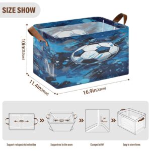 SPRIPORT Cartoon Soccer Ball Foldable Storage Cube for Shelves Fabric Storage Bin with Metal Frame & Double Handles Large Storage Box for Organizing Books Clothes Blankets Toys