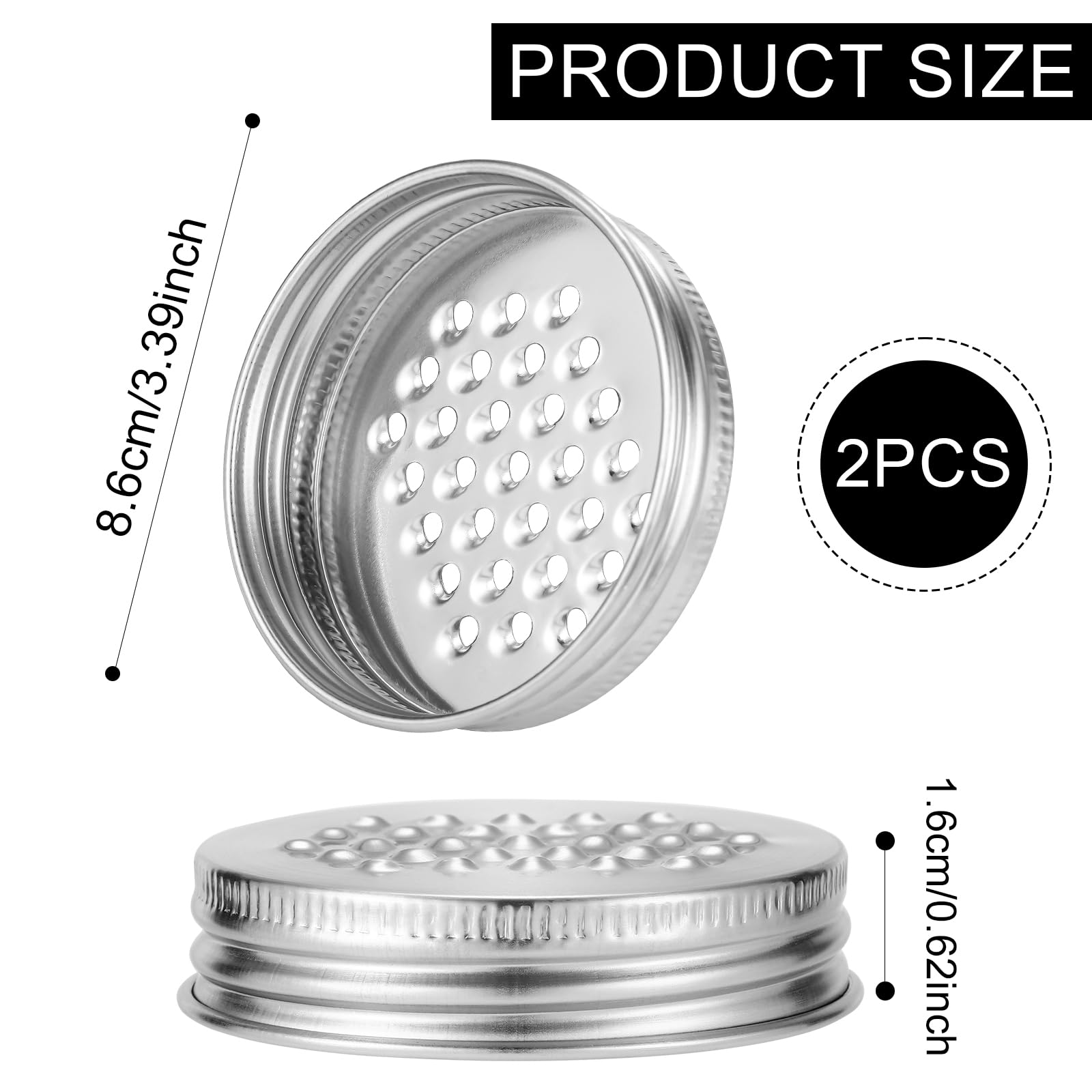 2pcs Mason Jar Grater Lid, 3.39in Mason Jar Accessories Cheese Shredder Lid Wide Mouth Stainless Steel Spice Zester Lid Large Mouth Multipurpose Kitchen Cutter for Vegetable Potato Carrot