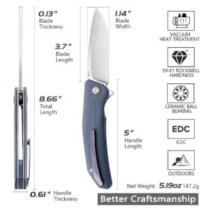 TRIVISA Folding Pocket Knife for Men Tactical,3.7in CPM S35VN Powder Steel Blade,Titanium Ring and Clip G10 Liner Lock Handle,Camping Hunting Outdoor EDC Knives,Phoenix-03G