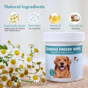 No Pawblems Natural Ear Wipes Finger for Dogs & Cats Comfy Finger Design | Clean Ear Wax, Debris & Dirt Gently | 50 Count Pack (Coconut Scent)