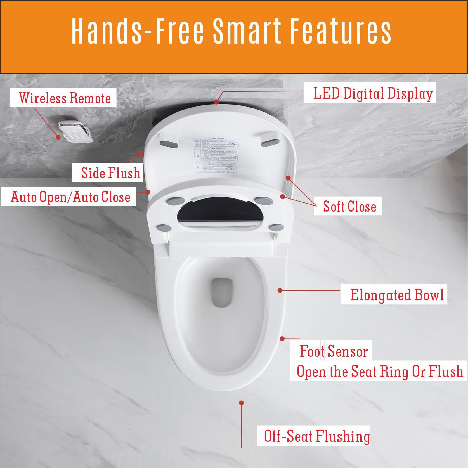 WinZo Elongated Smart Toilet With Bidet Built In, Auto Flush/Foot Sensor,Heated Seat, Warm Water & Dry Air,Self Cleaning Powerful Flush 1.28 GPF For Modern Bathroom