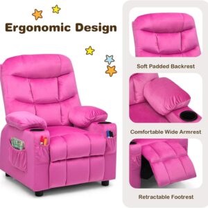 HOMGX Kids Velvet Recliner Chair, Pink