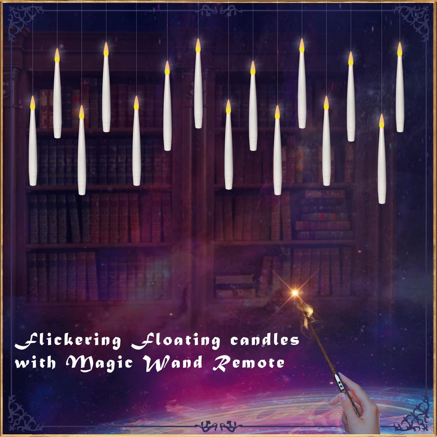 ZLIEC Halloween Decorations, 20 pcs Floating Candles with Magic Wand Remote, Flickering Warm Light, Hanging Flameless Taper Candles, Battery Operated Window Candle, Theme Party Decor, Birthday Gift