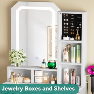 YITAHOME Vanity Desk with Adjustable LED Mirror, Jewelry Organizer, and Ample Storage Options for Bedroom and Dressing Room