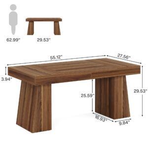 Tribesigns 55 Inches Executive Desk, Mid-Century Modern Home Office Desk with Double Trapezoid Base, Wood Computer Desk Business Workstation Desk Small Conference Table, Brown