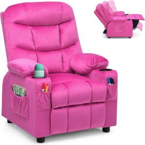 homgx kids velvet recliner chair, pink