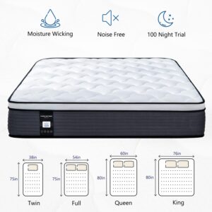 12 Inch Full Mattress, Memory Foam Hybrid Mattress, Motion Isolation Pocket Spring Mattress in a Box, Medium Firm for Pressure Relief, Breathable Pillow Top, CertiPUR-US Certified