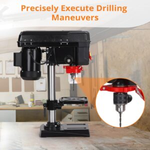 8 Inch Benchtop Drill Press, 2.5Amp Benchtop Drill Machine, 5 Speed Adjustable, Swing Distance 0-45° Tiltling Tabletop Drilling Machine for Wood, Metal