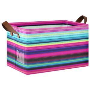 yettasbin mexican serape blanket stripes storage basket 1 pack, 32l large collapsible toys clothes organizer, waterproof closet storage bin with handle for shelves laundry bathroom home office decor