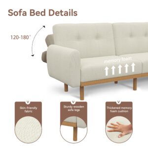 AMICLIBER Convertible Sofa Memory Foam Futon Convertible Couch Bed Sofa Sleeper Splitback LoveSeat Daybed Sofa for Living Spaces,Apartment,79''Ivory