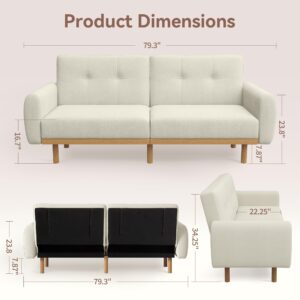 AMICLIBER Convertible Sofa Memory Foam Futon Convertible Couch Bed Sofa Sleeper Splitback LoveSeat Daybed Sofa for Living Spaces,Apartment,79''Ivory