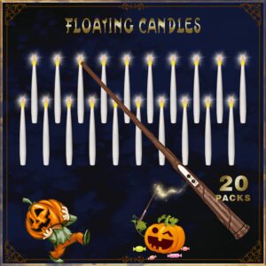 zliec halloween decorations, 20 pcs floating candles with magic wand remote, flickering warm light, hanging flameless taper candles, battery operated window candle, theme party decor, birthday gift