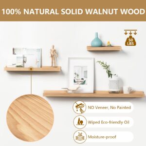 Rsuwiz Walnut Floating Shelves for Wall 16 inches Natural Wood Wall Shelves Nursery Bookshelf, Picture Ledge Floating Display Shelf for Bedroom Living Room Decor Photo Frames