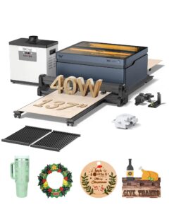 wecreat vision 40w laser engraver and cutter machine with automatic conveyor feeder, fume extractor, 4-in-1 rotary, air assist, laser bed for diy engraving and cutting acrylic wood metal leather