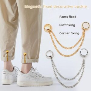 ldawu Multi-Function Magnetic Clothing Clips, Powerful Hijab Magnets with Chain, Pinless Magnetic Clothing Clips, Magnetic Clip for Clothes, Magnetic Strength Buttons Clips (Gold*4 pcs)