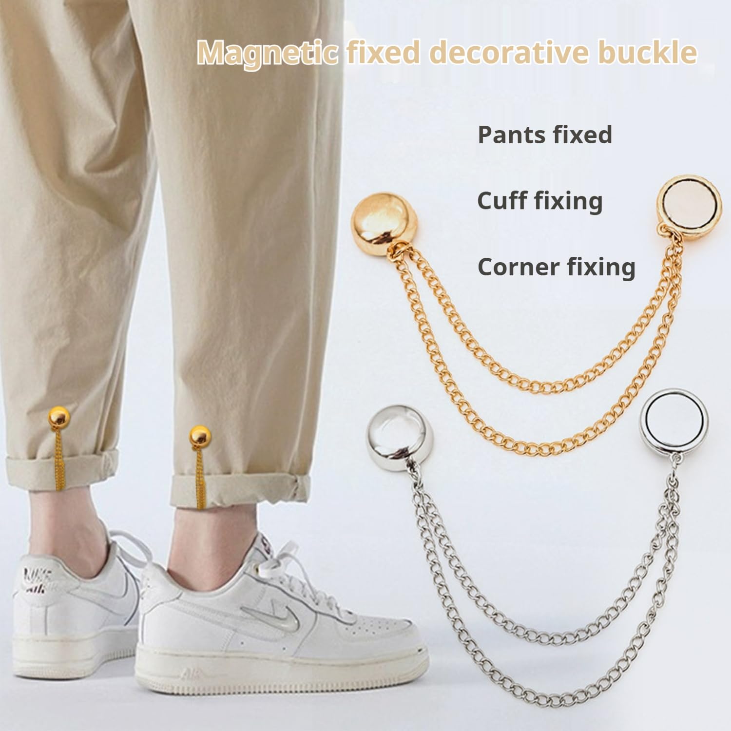 ldawu Multi-Function Magnetic Clothing Clips, Powerful Hijab Magnets with Chain, Pinless Magnetic Clothing Clips, Magnetic Clip for Clothes, Magnetic Strength Buttons Clips (Gold*4 pcs)