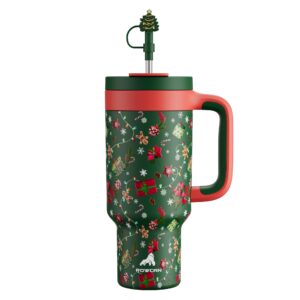 powcan 40 oz christmas tumbler with handle, 2-in-1 straw lid, leakproof, dishwasher safe, insulated stainless steel coffee mug, keeps cold for 34 hours, fits in car cupholder (merry xmas)