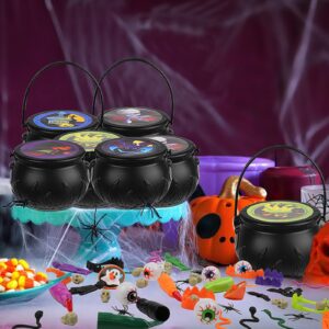 YiYa 264 PCS Halloween Mini Witch Cauldron Set 24 Pack Small Plastic Cauldron Black Halloween Candy Cauldron with Spider, Bat, Skull,Snakes for Witch Hocus Pocus Party Decorations