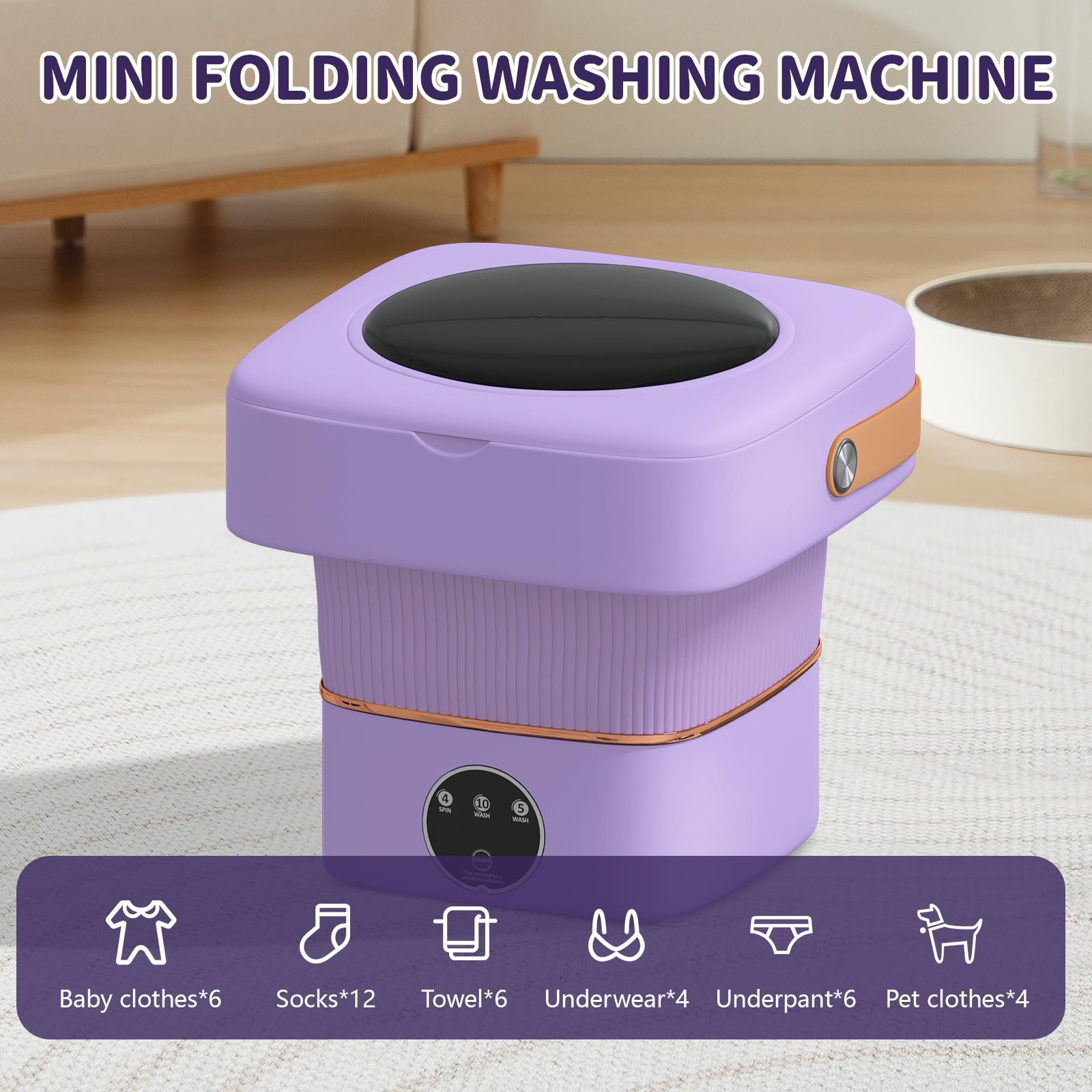 Small Portable Washing Machine, Mini Foldable Washer 4.5L High Capacity with 3 Modes Cleaning for Underwear, Baby Clothes, or Pet Clothes, for Apartment, Travel, Camping, RV, Dorm