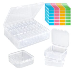 bead organizer box, 30pcs small clear plastic bead storage containers, 1 craft storage box with hinged lid, 120 labels, mini box for jewelry making diy bracelets beading nails screws seeds small parts