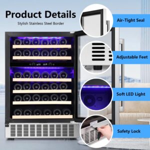 Antarctic Star 24" Wine Cooler Beverage Refrigerator,Under Counter Beer Mini Fridge Built-in Freestanding Stainless Steel Dual-Layer Digital Temperature Control Glass Door