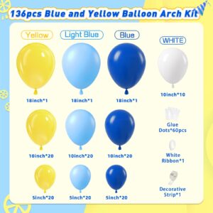 137pcs Blue and Yellow Balloon Arch Kit, DIY Cartoon Theme Blue Light Blue Yellow White Latex Party Balloons for Cartoon Theme Birthday Anniversary Graduation Baby Shower Party Decorations