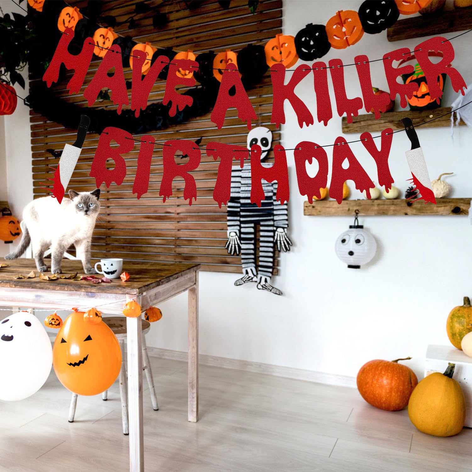 Have a Killer Birthday Banner, Halloween Horror Banner Halloween Glitter Birthday Banner Bloody Birthday Banner Halloween Zombie Birthday Party Decorations (Red)