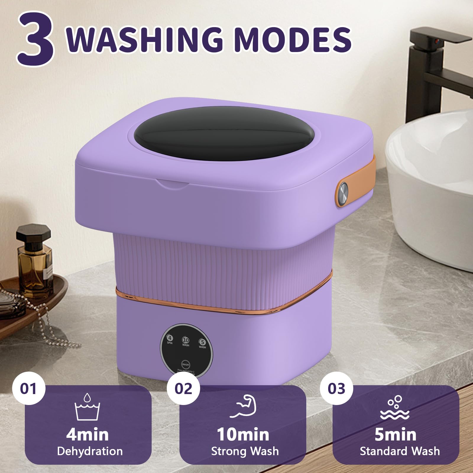 Small Portable Washing Machine, Mini Foldable Washer 4.5L High Capacity with 3 Modes Cleaning for Underwear, Baby Clothes, or Pet Clothes, for Apartment, Travel, Camping, RV, Dorm