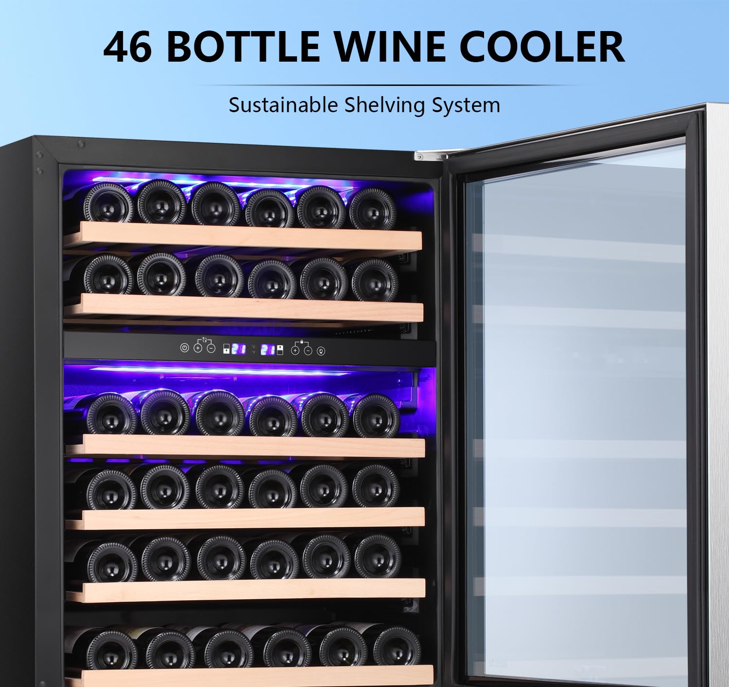 Antarctic Star 24" Wine Cooler Beverage Refrigerator,Under Counter Beer Mini Fridge Built-in Freestanding Stainless Steel Dual-Layer Digital Temperature Control Glass Door