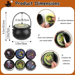 YiYa 264 PCS Halloween Mini Witch Cauldron Set 24 Pack Small Plastic Cauldron Black Halloween Candy Cauldron with Spider, Bat, Skull,Snakes for Witch Hocus Pocus Party Decorations