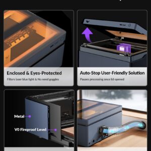 WECREAT Vision 40W Laser Engraver, Diode Desktop Laser Cutter and Engraver Machine with Rotary for Tumblers Glass Mugs Cups Roller, Class 1 Enclosed Laser Cutting for Acrylic Wood Leather Metal