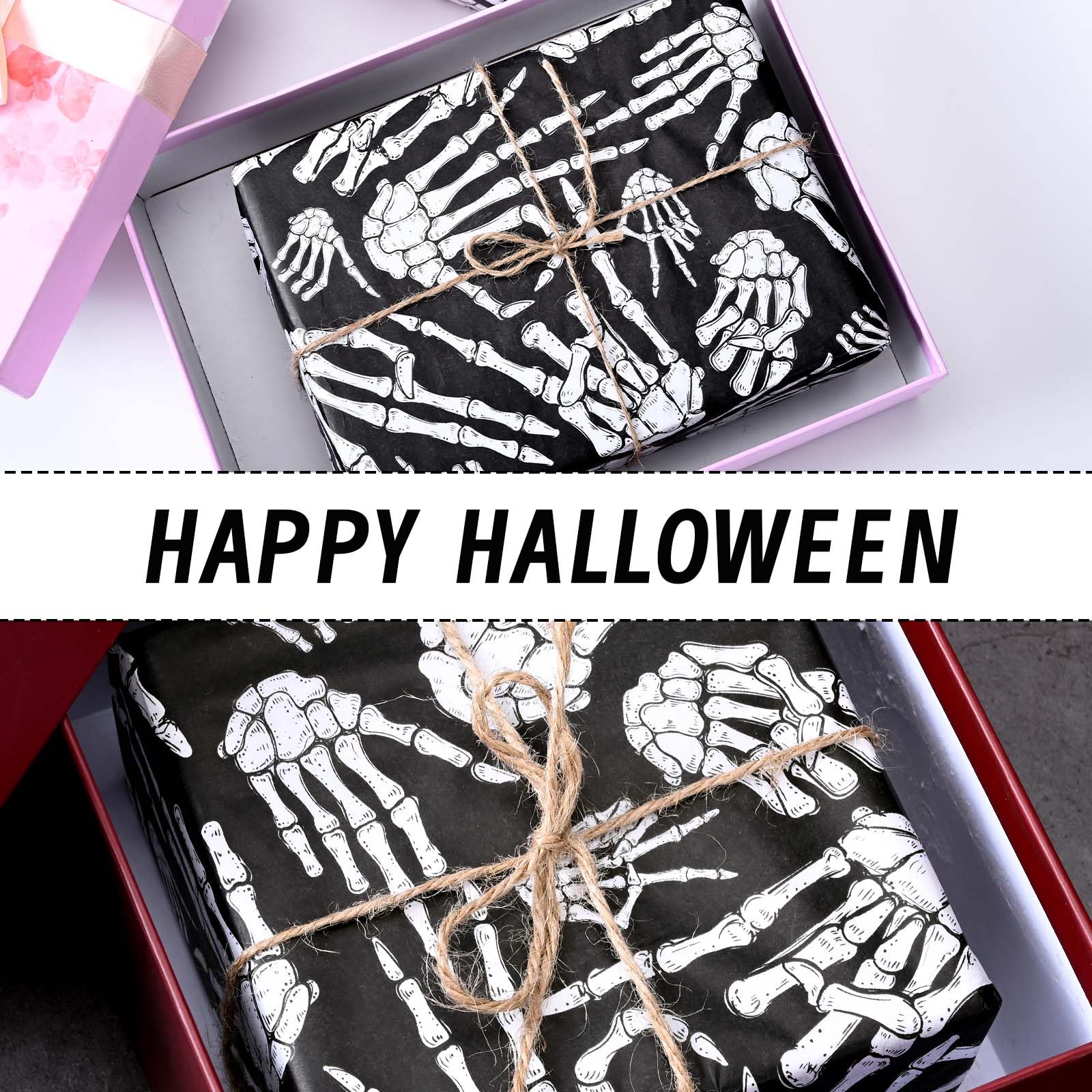 100 Sheets 20 * 14 Inches Halloween Tissue Paper for Gift Wrapping Black White Skeleton Hands Tissue Paper for Gift Bags Spooky Decorative Tissue for Halloween Party DIY Craft