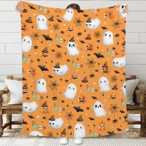 halloween throw blanket, cute ghost blanket for boys girls, super soft flannel pumpkin blanket, halloween decor blanket for couch,sofa,bed,living rooms - 30"x40"-toddlers/pets size