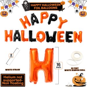 KatchOn, Happy Halloween Balloons Banner - 16 Inch, Pack of 14 | Happy Halloween Banner for Halloween Decorations Indoor | Orange and Black Happy Halloween Foil Balloons, Halloween Party Decorations