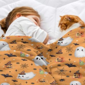 Halloween Throw Blanket, Cute Ghost Blanket for Boys Girls, Super Soft Flannel Pumpkin Blanket, Halloween Decor Blanket for Couch,Sofa,Bed,Living Rooms - 30"x40"-Toddlers/Pets Size