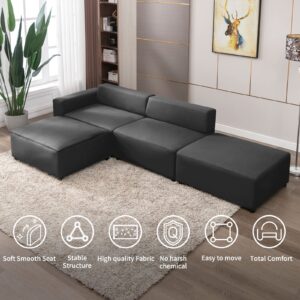 Mjkone Oversized Convertible L Shape Sectional Sofa Couch, Modular Sofa with Reversible Ottoman, Upholstered Sectional Couch for Living Room Apartment, Dark Gray