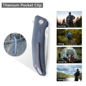 TRIVISA Folding Pocket Knife for Men Tactical,3.7in CPM S35VN Powder Steel Blade,Titanium Ring and Clip G10 Liner Lock Handle,Camping Hunting Outdoor EDC Knives,Phoenix-03G