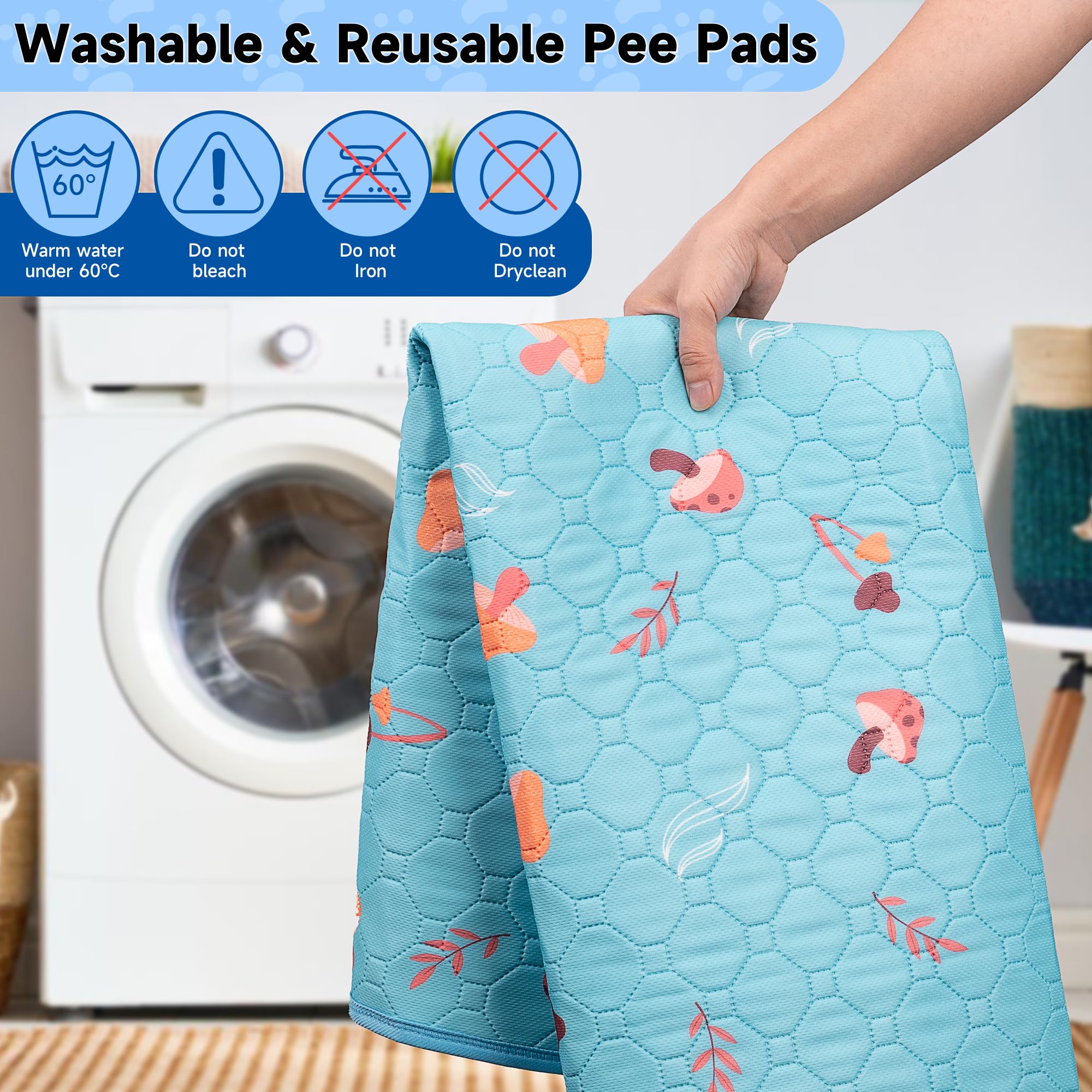 Sunheir Washable Pee Pads for Dogs, Reusable Dog Pads Extra Large Non-Slip Dog Pee Pads, Waterproof & Extra-Absorbent Pet Training Pads for Puppy Playpen, Crate, Whelping Box, Potty Training, 72"x 72"