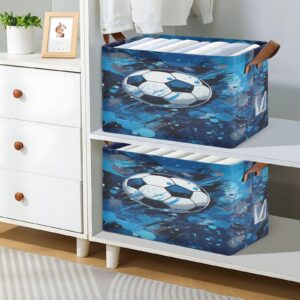 SPRIPORT Cartoon Soccer Ball Foldable Storage Cube for Shelves Fabric Storage Bin with Metal Frame & Double Handles Large Storage Box for Organizing Books Clothes Blankets Toys