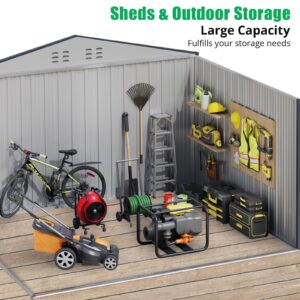 GarveeLife 10x10 Ft Outdoor Storage Shed, Steel Utility Tool Shed with Sloped Roof & Lockable Door, Backyard Garden Patio Lawn Outdoor Shed for Organising Tools and Equipment in Yard, Garden, Grey