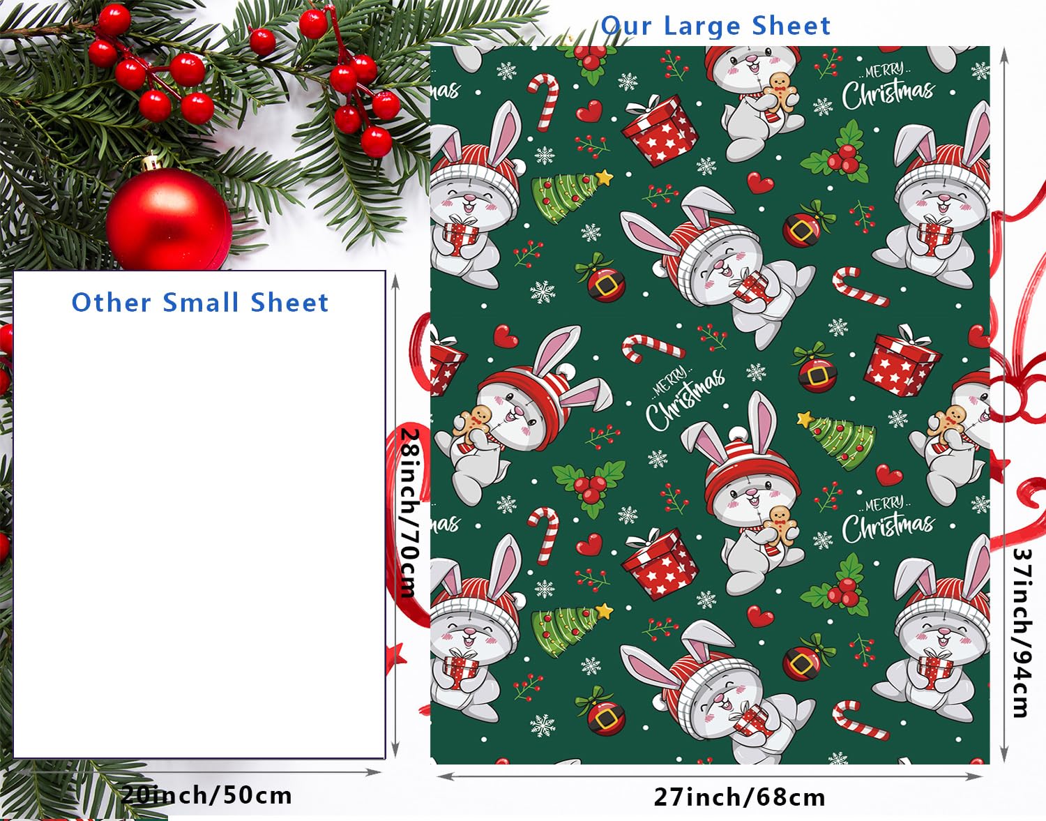 BOLIANNE Christmas Wrapping Paper for Kids Boys Girls - Funny Xmas Holiday Gift Wrap with Socks, Rabbits, Nutcracker for New Year Party - 6 Large Sheets, 27 x 37 Inch, High Gloss