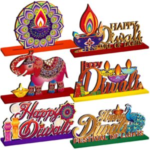 doublefill 6 pcs diwali table decorations happy diwali decorations deepavali candle oil lamp wooden table centerpieces india festival of lights sign for india diwali party supplies home decor