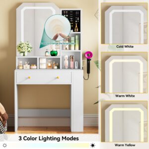 YITAHOME Vanity Desk with Adjustable LED Mirror, Jewelry Organizer, and Ample Storage Options for Bedroom and Dressing Room