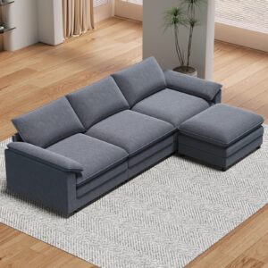 PUREMIND Sectional Sofa, L Shape Sofa, Cloud Couch Dupe with Movable Ottoman, 3-Seat Sofa for Living Room and Apartment,117'' (Dark Grey)