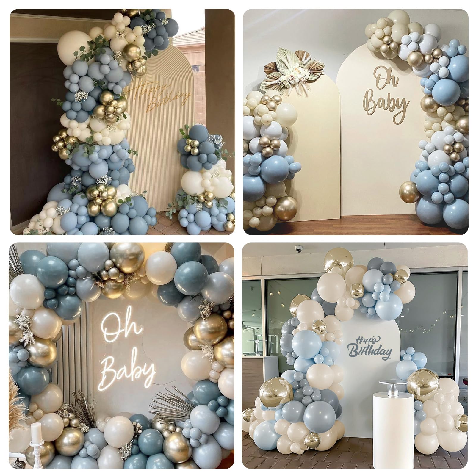 61pcs Dusty Blue Balloons, 12 Inch Dusty Blue Sand White Metallic Gold Balloons with Ribbon for Wedding Bridal Shower Birthday Party Baby Shower Decorations