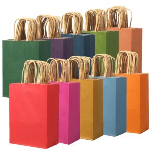 120 pcs 8.27"x5.9"x3.15" multicolour paper bags with handles,10 colors small gift bags bulk, goodie bags, grocery shopping bags for birthday, mechandise retail, halloween,party favor (dark color)