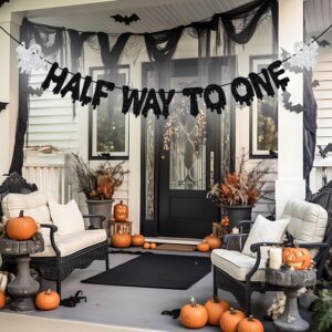 Halloween Half Way to One Banner, 6 Months Birthday Decorations, Half Birthday Decor, Little Boo, Halloween Baby Shower Birthday Party Decorations, Black Glitter