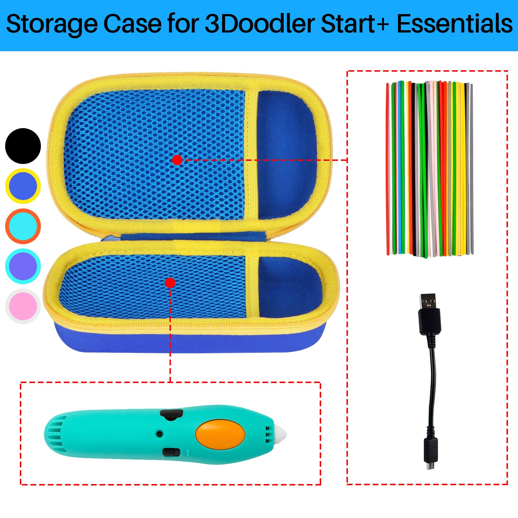 Lebakort Storage Case Compatible with 3Doodler Start+ Essentials/Start Essentials 3D Printing Pen Set (Teal Case)